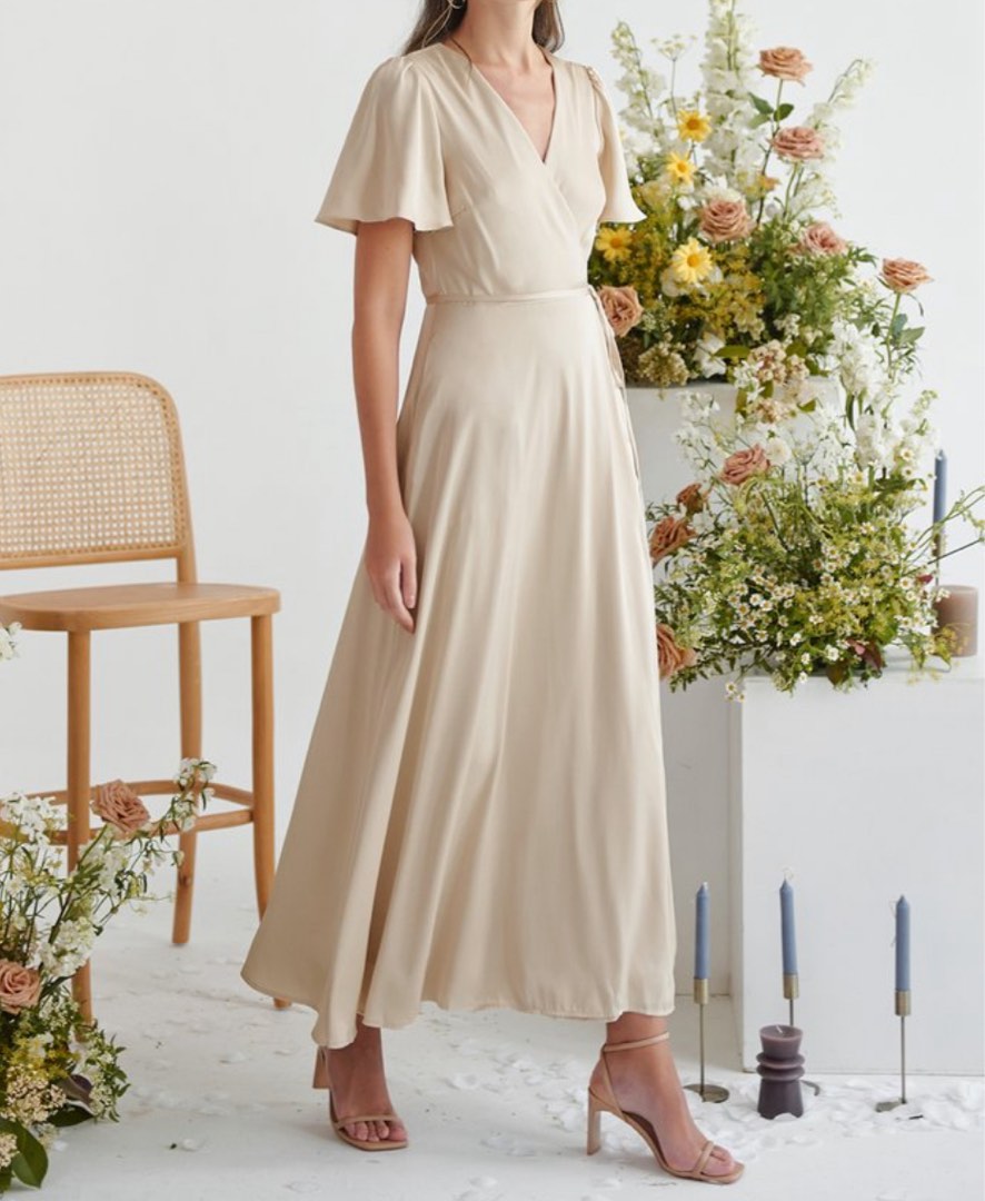The Thread Theory - ROMANCE IN A WRAP DRESS (GOLD), Women's Fashion, Dresses & Sets, Dresses on ...