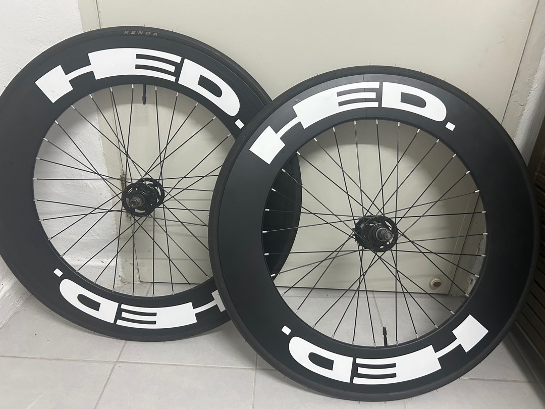 90mm wheel set with HED decals, Sports Equipment, Bicycles & Parts, Parts & Accessories on Carousell