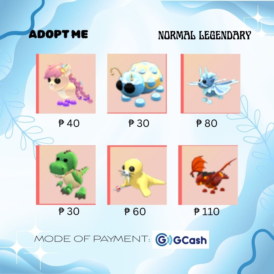 Adopt Me Normal Legendary (Majestic Pony, Diamond Ladybug, Ice Moth ...