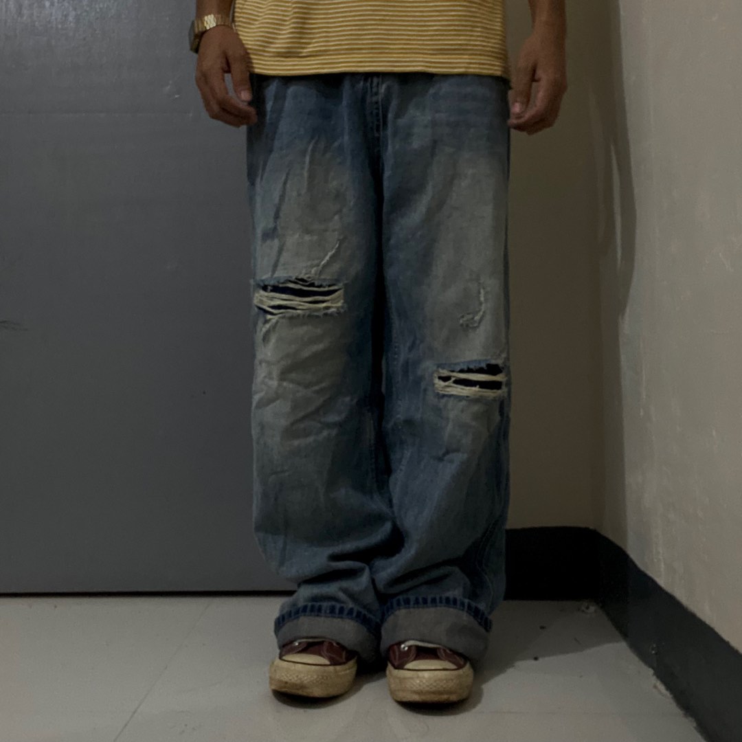 Baggy Tattered Pants, Men's Fashion, Bottoms, Jeans on Carousell