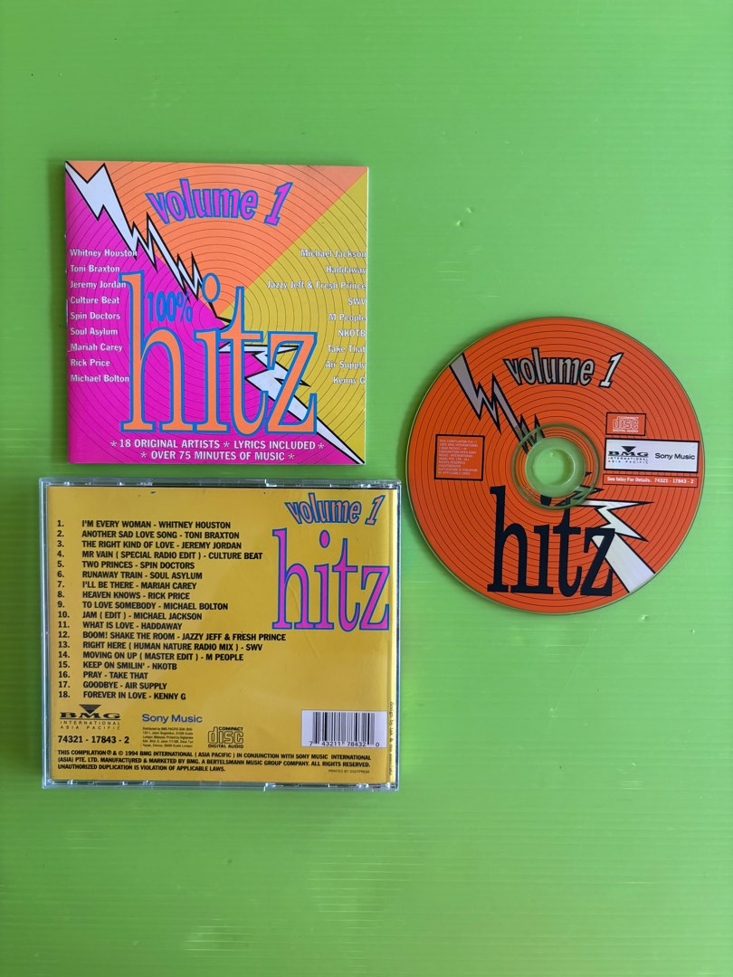 CD 100% Hitz Volume 1 Album 18 Original Artist Whitney Houston Toni Braxton Mariah Carey Michael ...