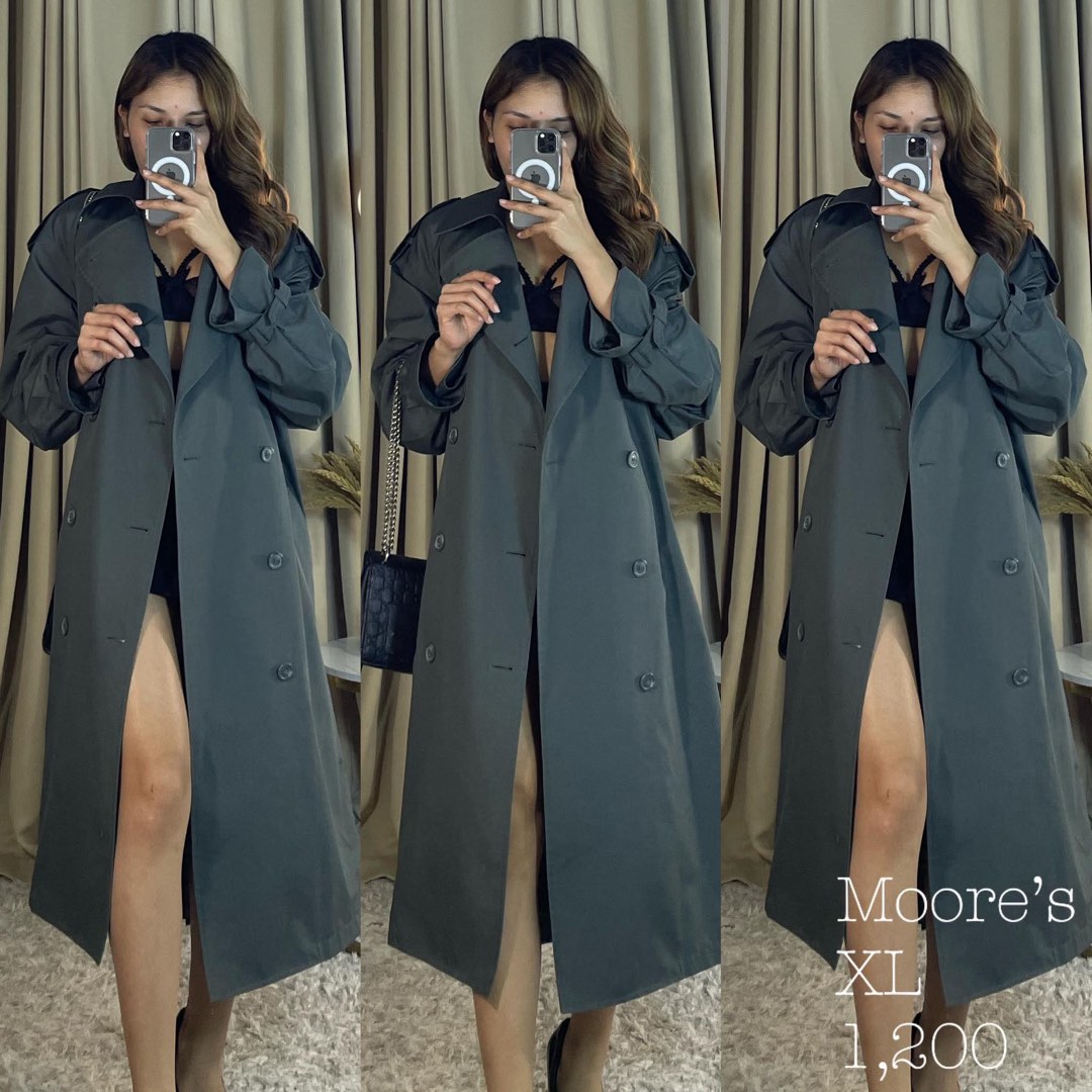 DARK GRAY LONG BRANDED PREMIUM TRENCH COAT SPRING COAT, Women's Fashion ...