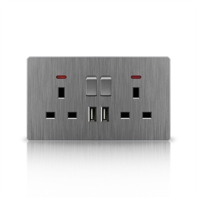 Double Switched Power Socket with 2 USB Charging Ports, Screwless Flat ...