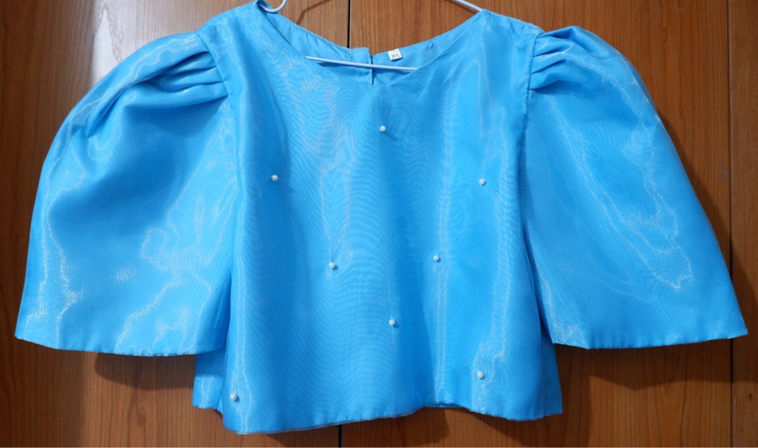Filipiniana Kimona Top in Aqua Blue, Women's Fashion, Dresses & Sets ...