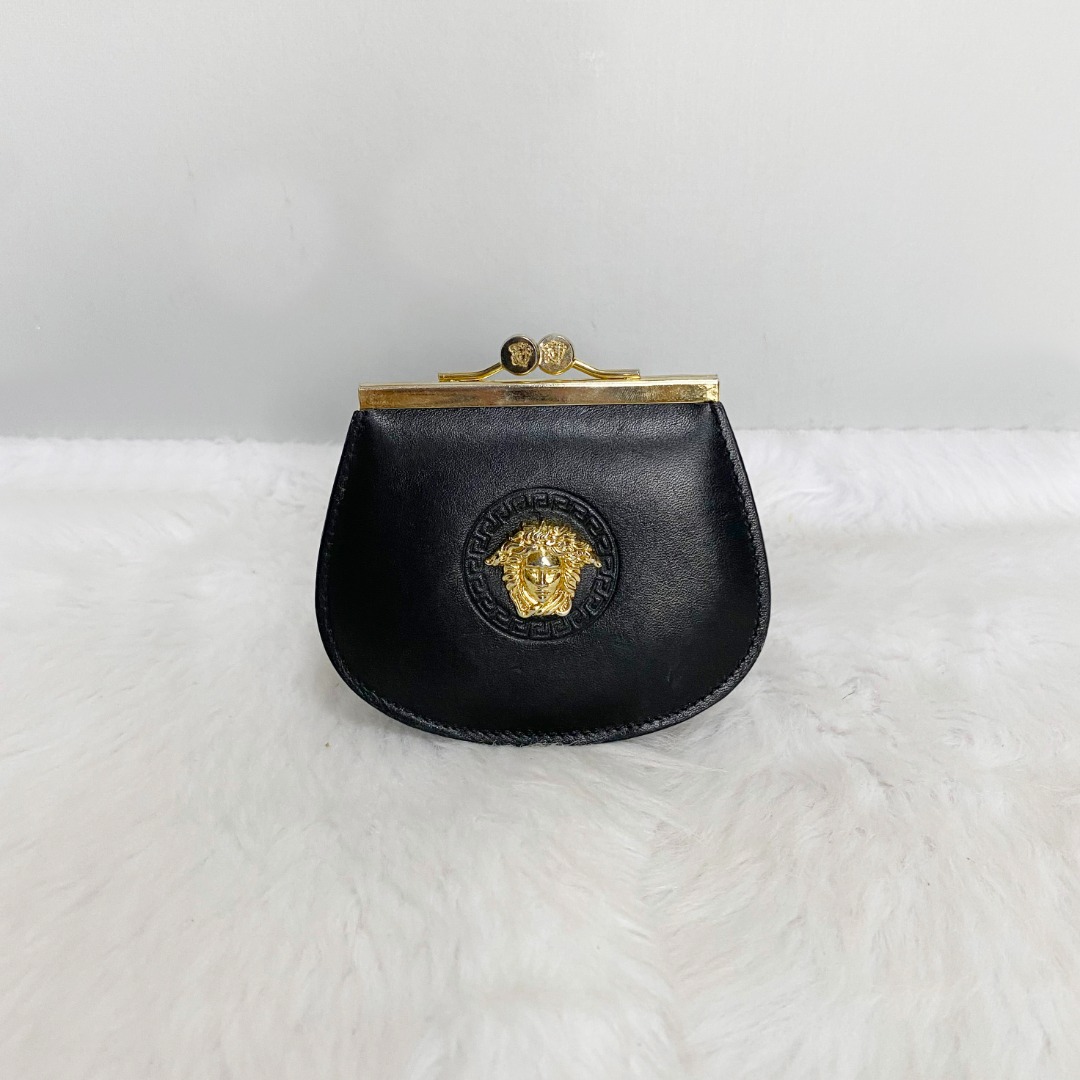 Gianni Versace Rare Vintage Medusa Black Leather Coin Purse Wallet ...
