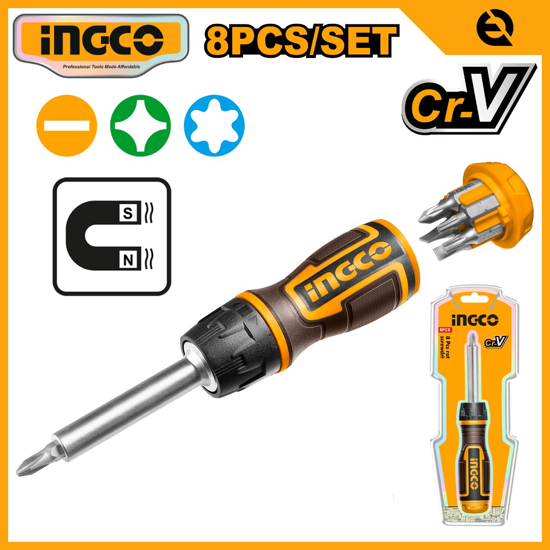 INGCO 8 IN 1 RATCHET SCREWDRIVER SET | HIGH QUALITY HANDLE | AKISD0808 ...