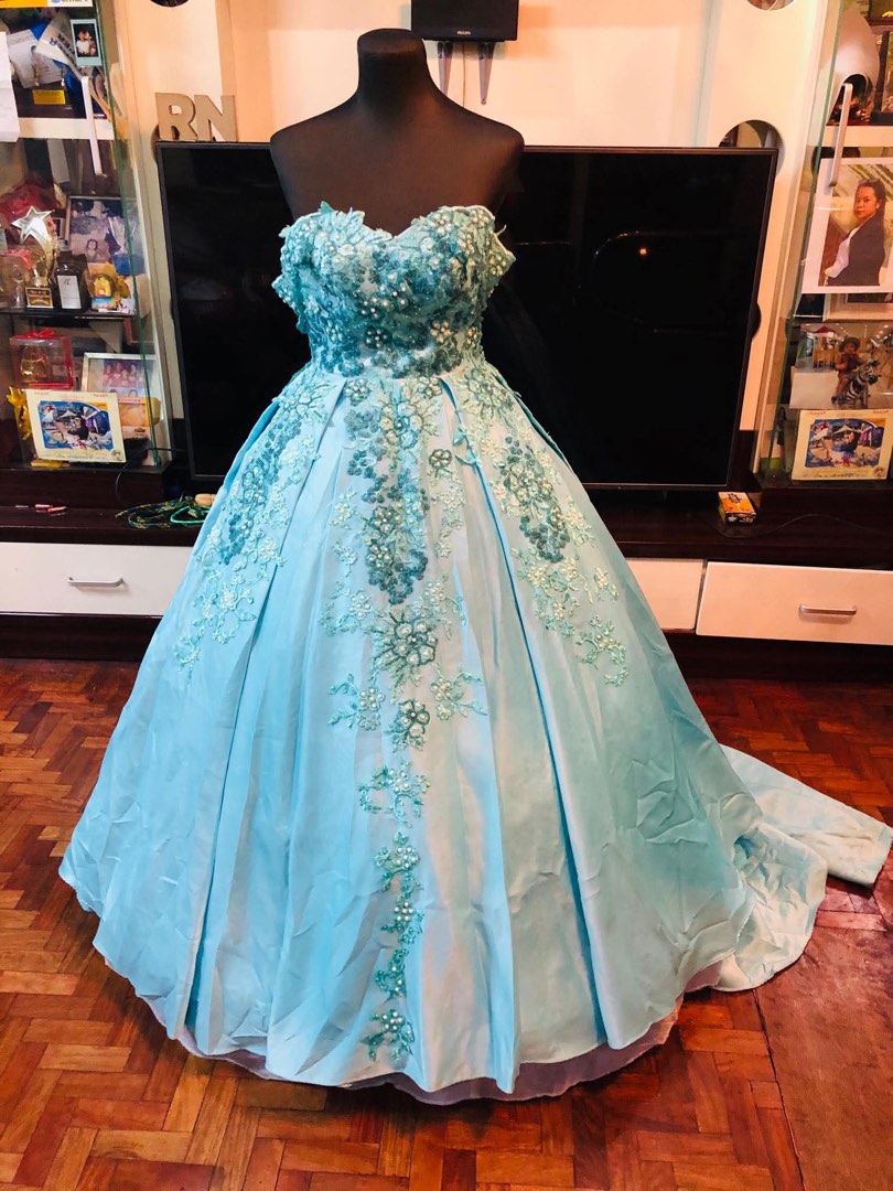 Long Train Blue Gown / Ball Gown for Prom / Debut / Flores De Mayo ...