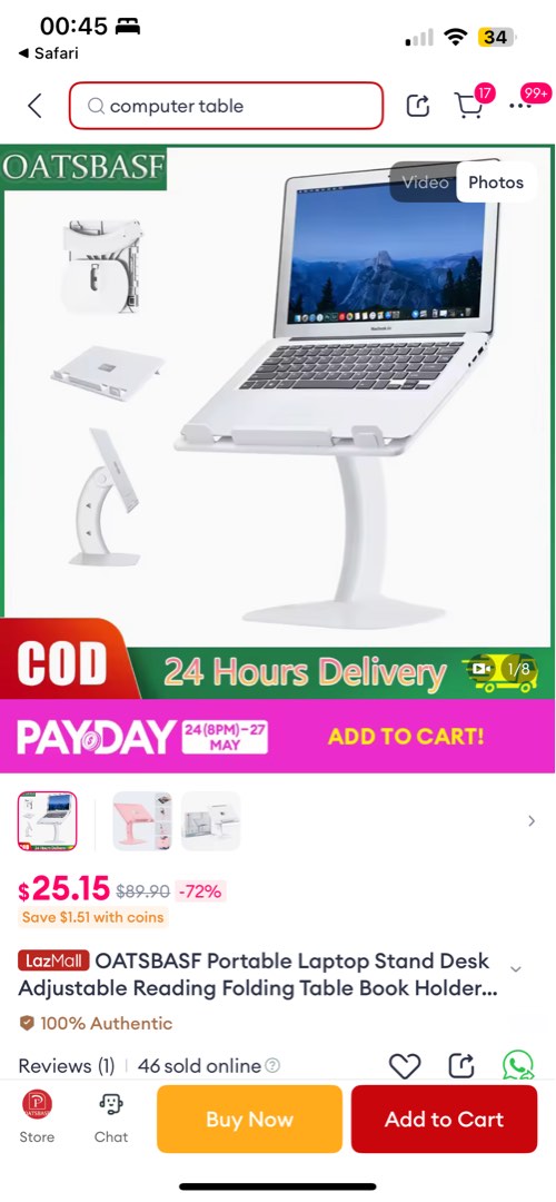 OATSBASF Portable Laptop Stand Desk Adjustable Reading Folding Table ...