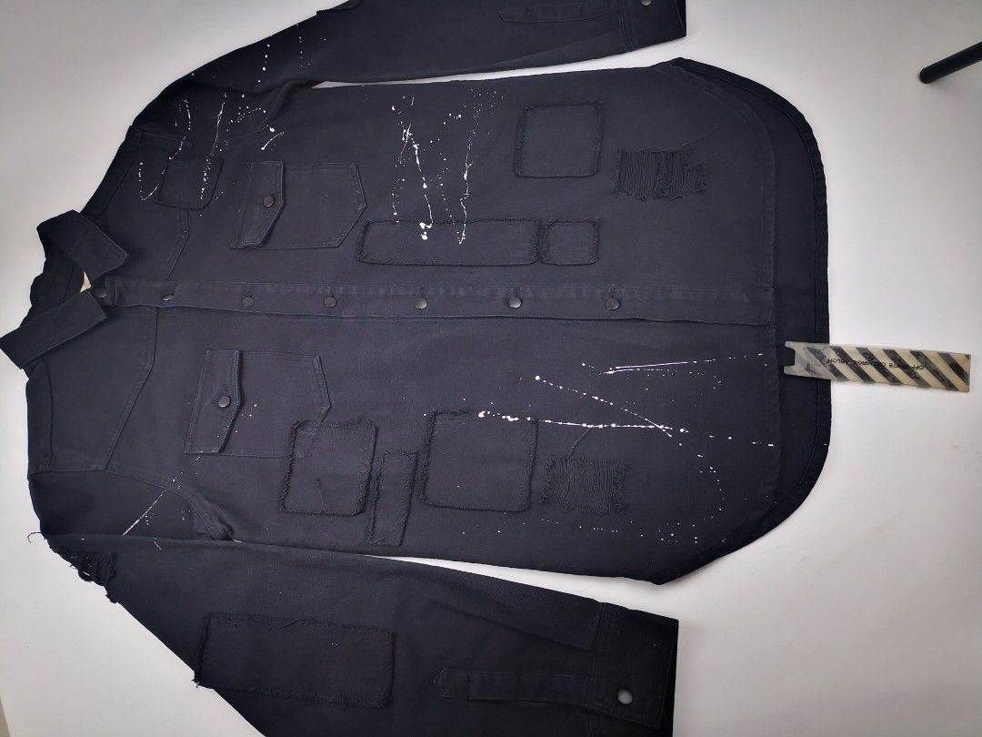 OFF-WHITE PAINT DENIM SHIRT KEMEJA JACKET, Luxury, Accessories on Carousell