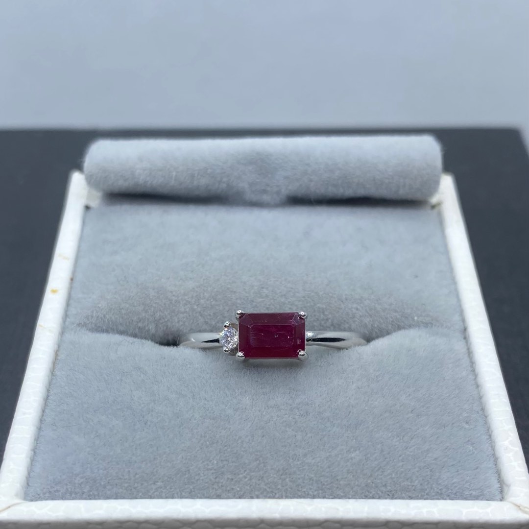 S925 Ruby rectangle emerald cut simple Ring, Women's Fashion, Jewelry ...
