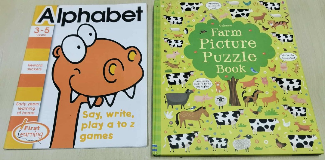 Usborne Farm Picture Puzzle with Alphabet Book Set, Hobbies & Toys ...