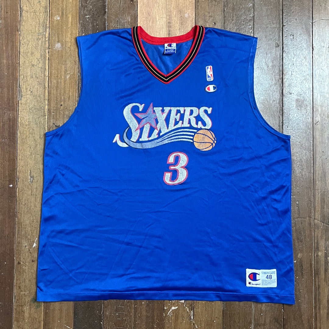 Vintage 1990's Champion 76ers Iverson #3 Tank Blue Jersey, Men's ...