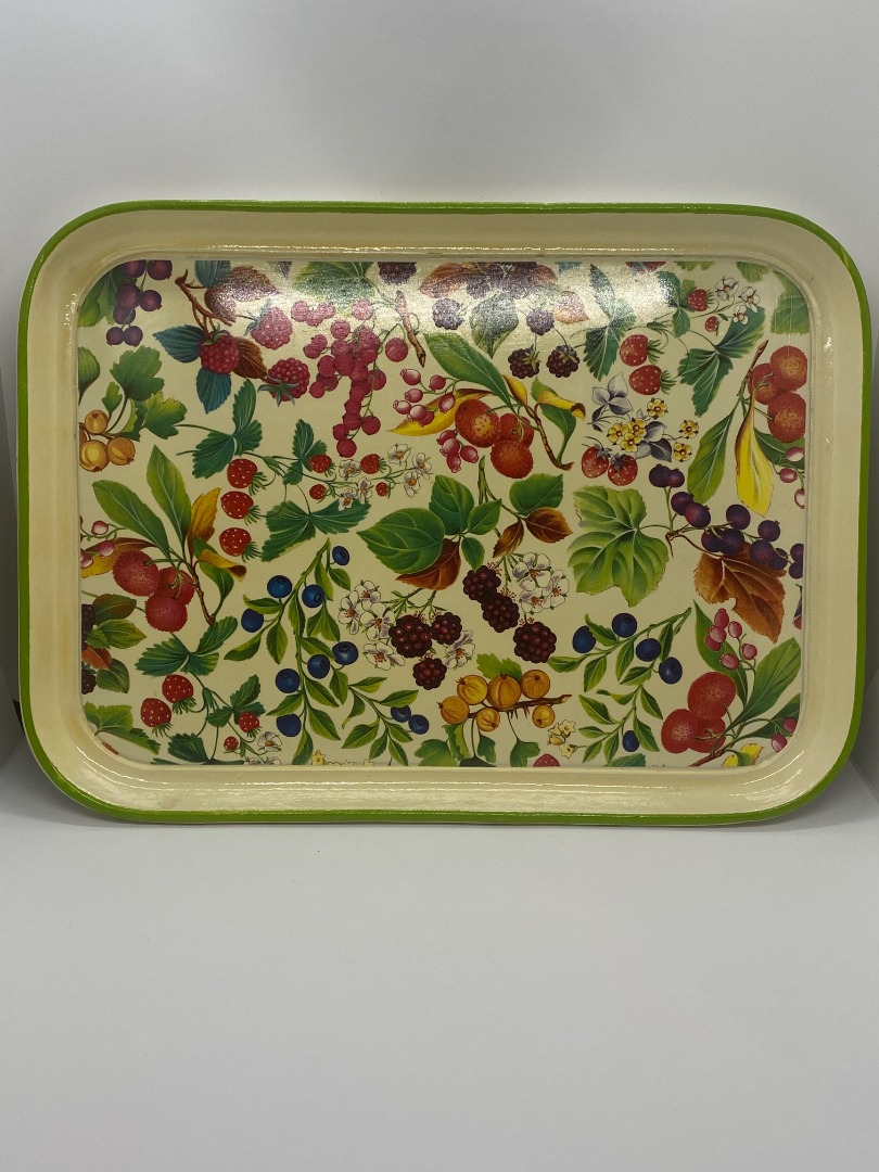 Vintage Circa 1970s or 1980s Rustic Plastic Tray with Wooden Borders by Demain of Italy with ...