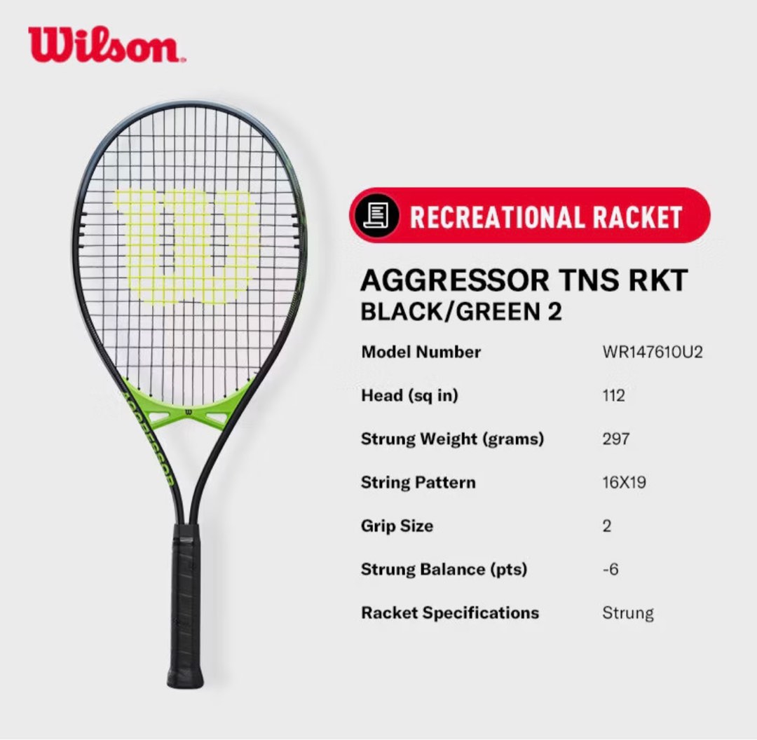 Wilson Aggressor Tennis Racket, Sports Equipment, Sports & Games ...
