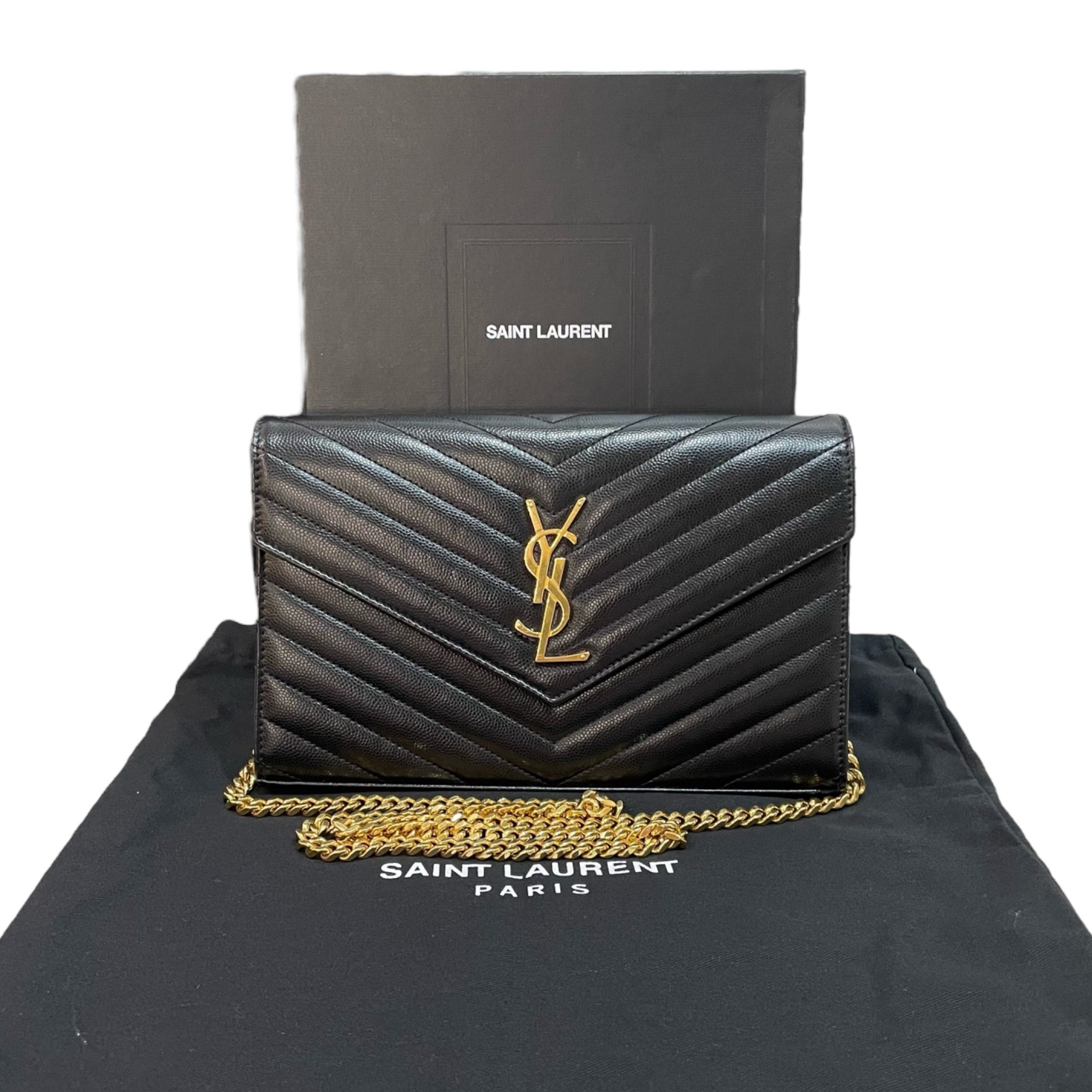 YSL Saint Laurent cassandre Chain Wallet in Black GHW, Luxury, Bags ...