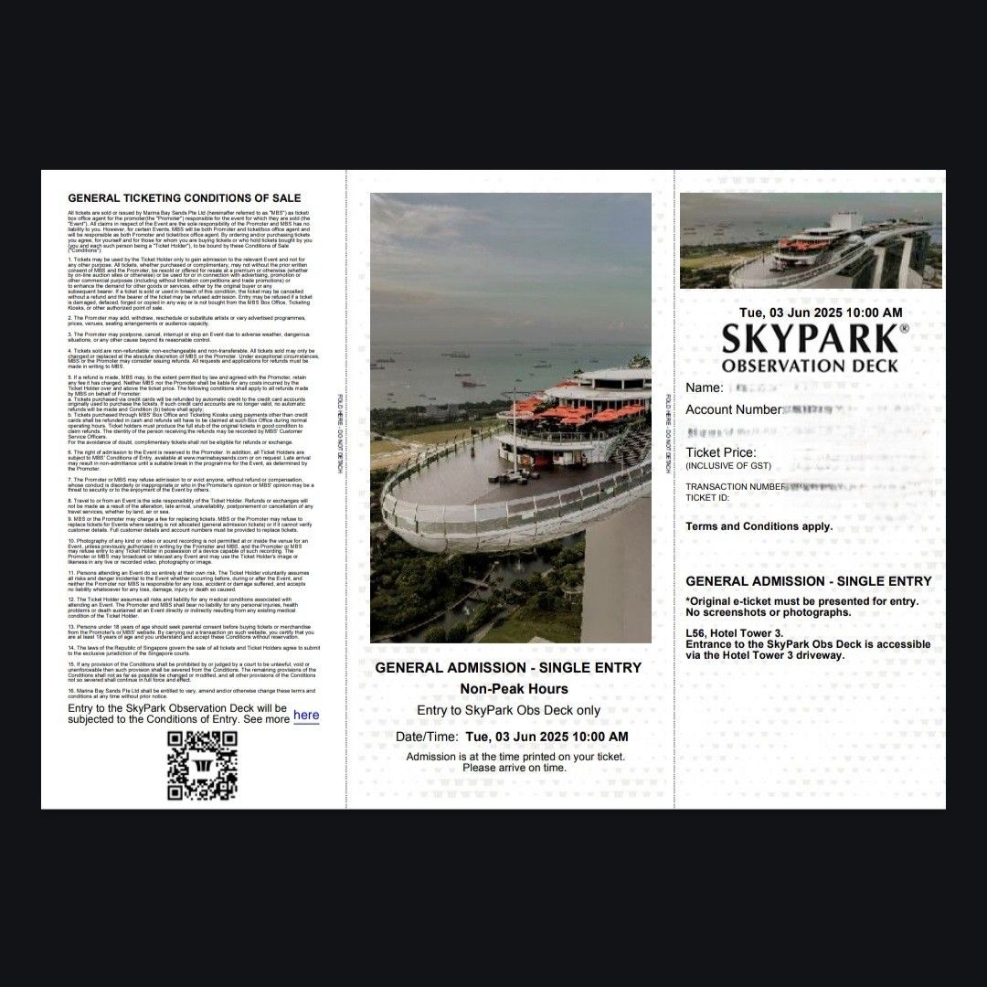 3 June 10AM: MBS Skypark Observation Deck @ Marina Bay Sands, Tickets ...