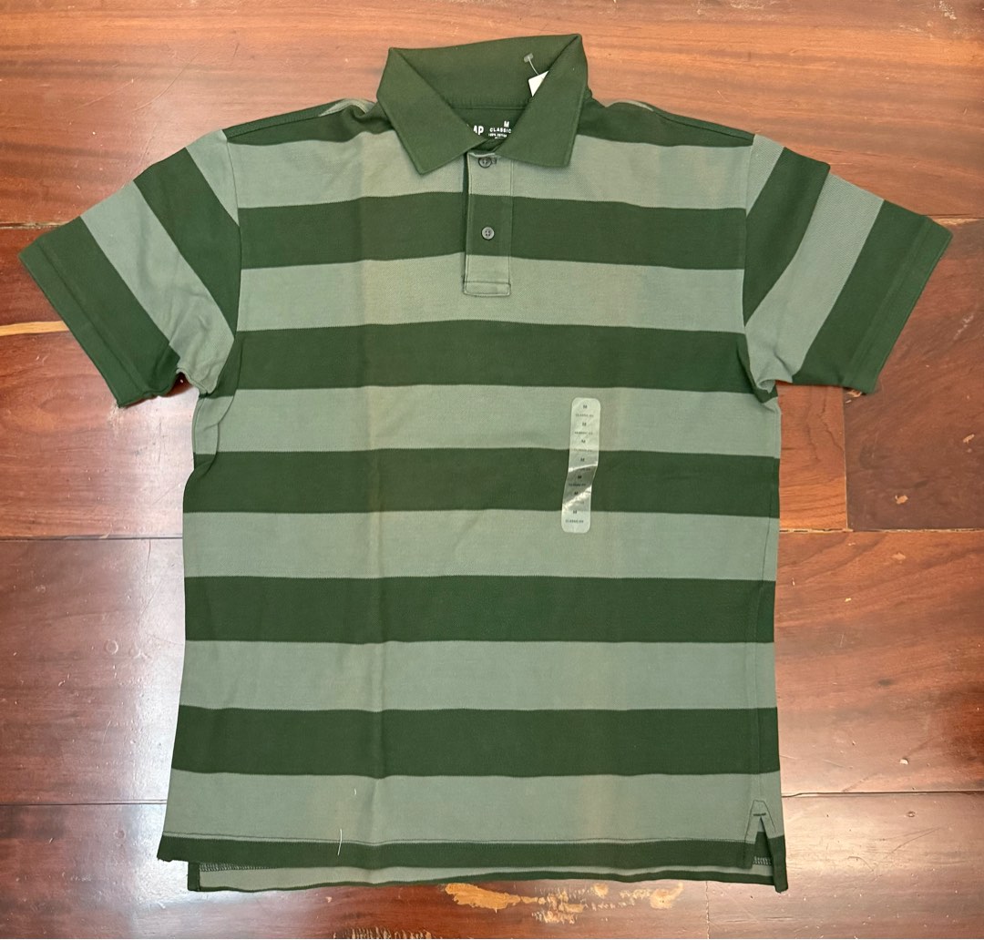 Authentic GAP Green Striped Polo Shirt, Men's Fashion, Tops & Sets ...