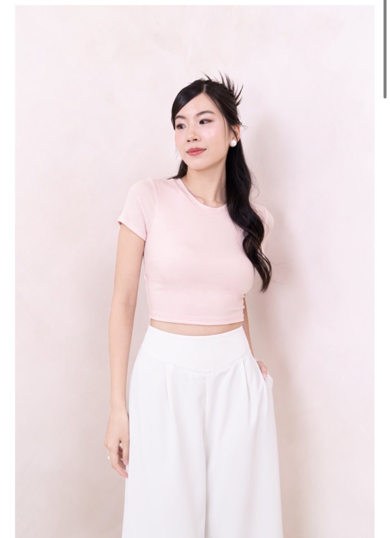 (Bare/ Basic) Zenda Baby Tee in Baby Pink, Women's Fashion, Tops, Blouses on Carousell
