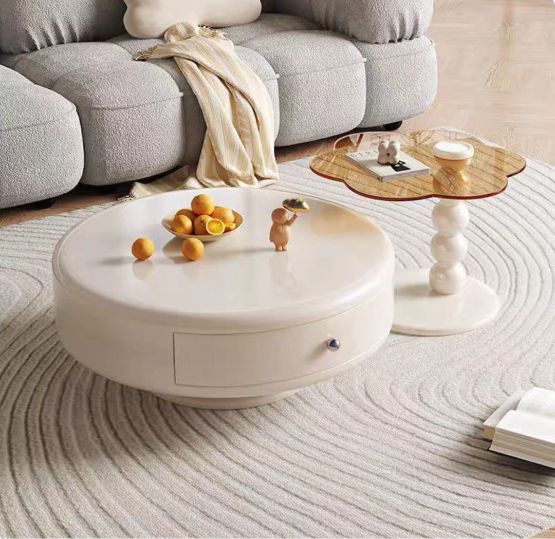 ERAEL Japandi Round Swivel Coffee Table, Furniture & Home Living ...