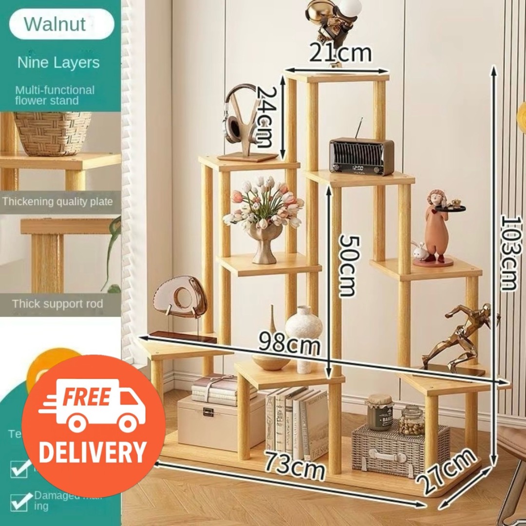 [FREE DELIVERY] Multi-Layer Display Shelf Rack | Wooden Plant Stand ...