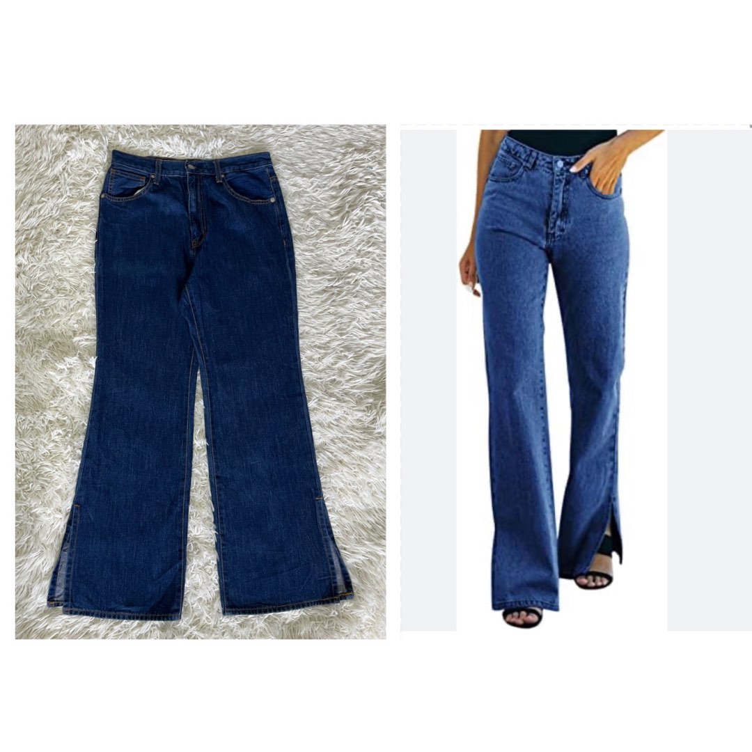 GU by UNIQLO side split flare bootcut jeans, Men's Fashion, Bottoms ...