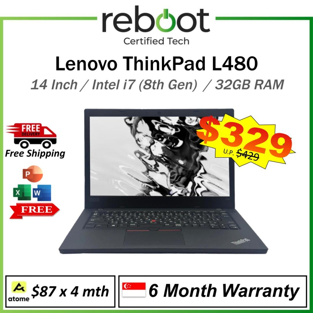 Lenovo L480 Laptop - 32GB RAM - Fast Boot Up Speed - 14 Inch FHD Big ...