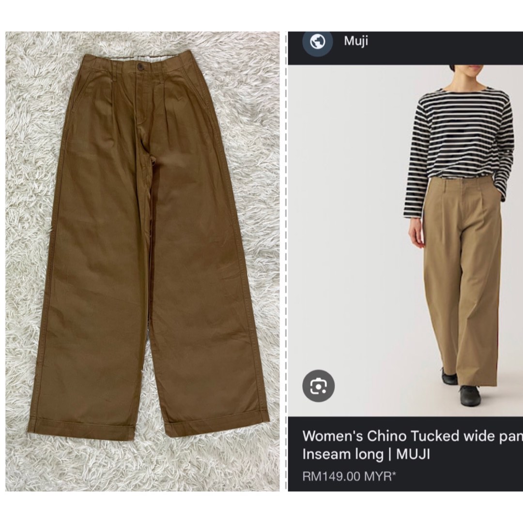 MUJI tucked wide leg cotton chino palazzo pants, Women's Fashion, Bottoms, Other Bottoms on ...