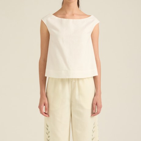 OSN Boat neck linen top, Women's Fashion, Tops, Sleeveless on Carousell