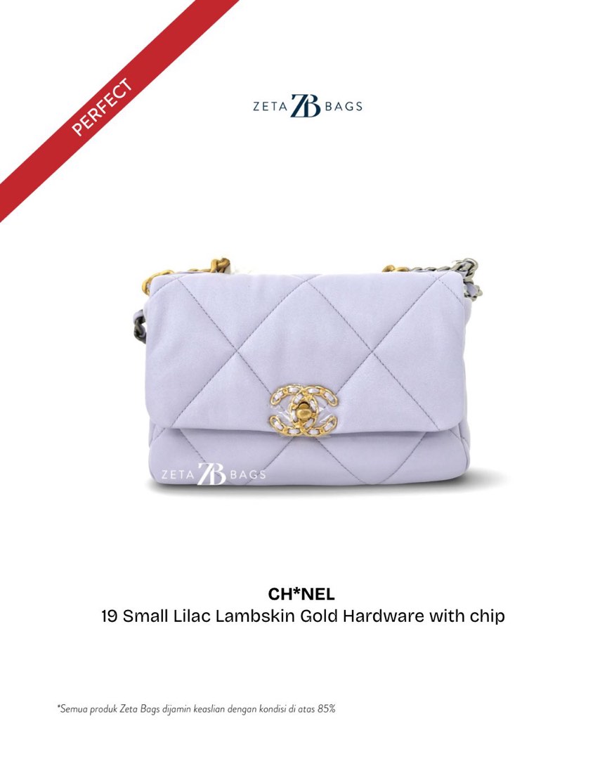 PERFECT CHANEL 19 Small Lilac Lambskin Gold Hardware with chip, Barang ...