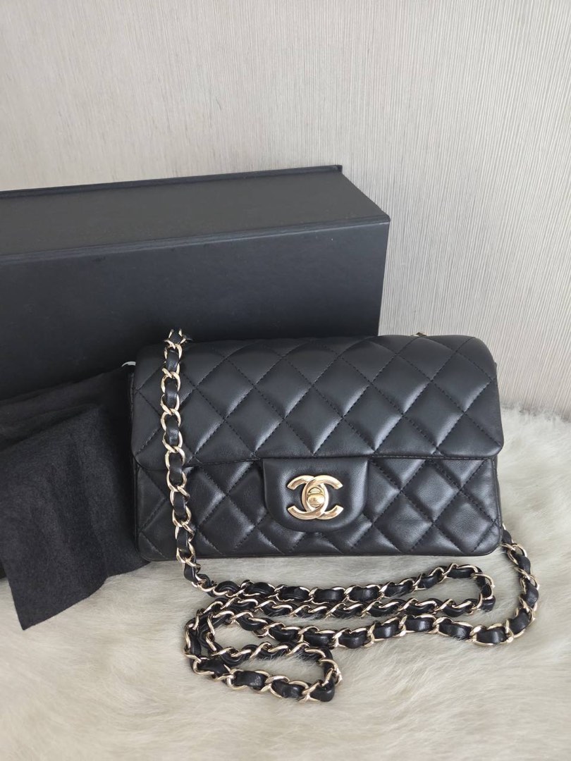 Ready! Excellent chanel mini rectangle black ghw chip with db box and ...