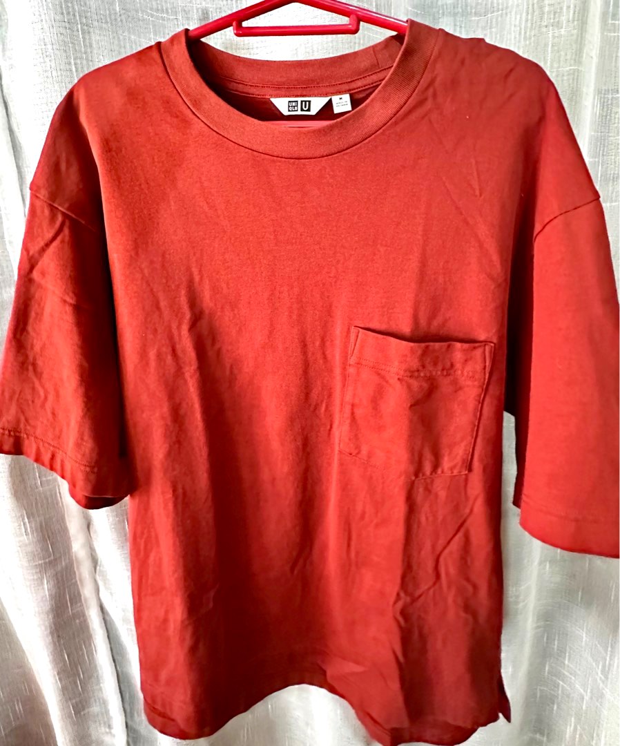 Uniqlo Box shirt in red orange, Women's Fashion, Tops, Shirts on Carousell