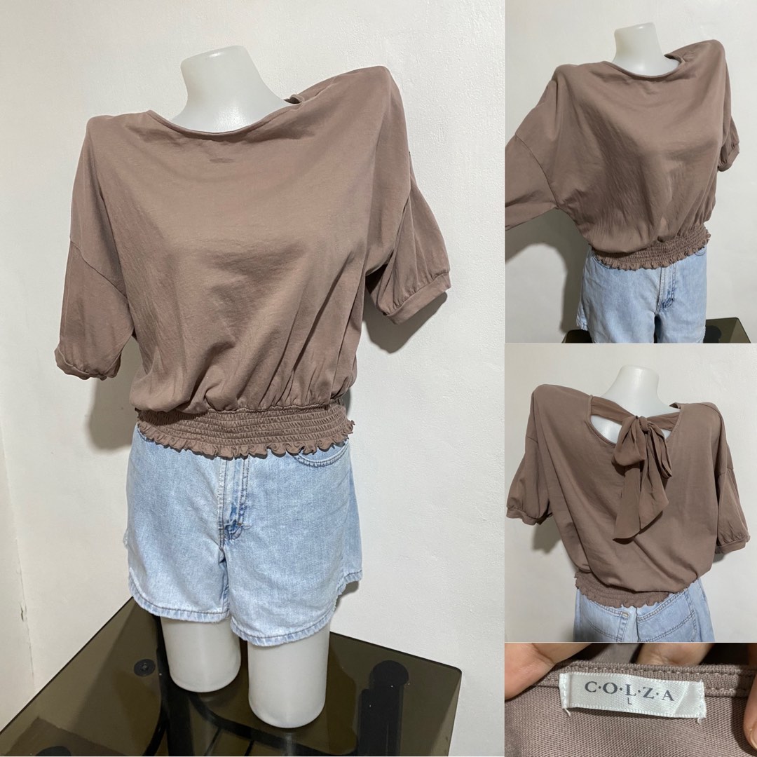 Colza Japan Ruched Waist with Tie Ribbon Top, Women's Fashion, Tops ...