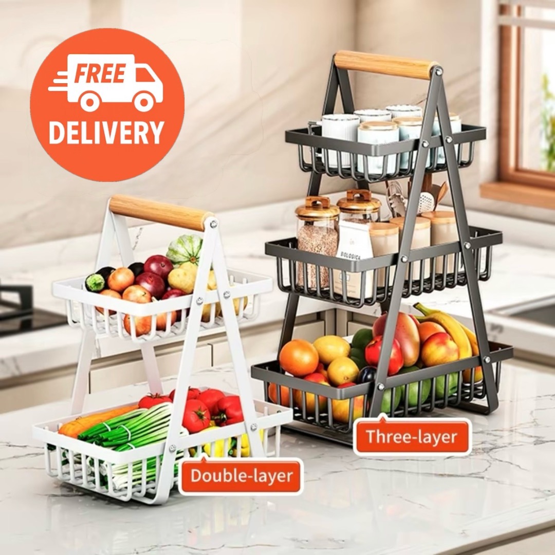 [FREE DELIVERY] Kitchen Fruit Basket Rack | Double Layer Fruit ...