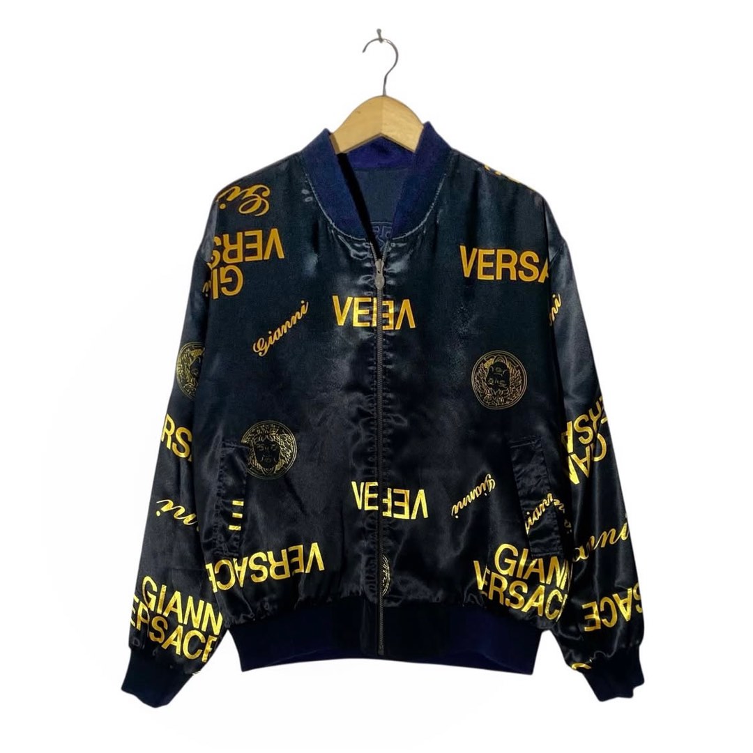 Gianni Versace Reversible Bomber Silk Jacket Black / Gold Vintage ...