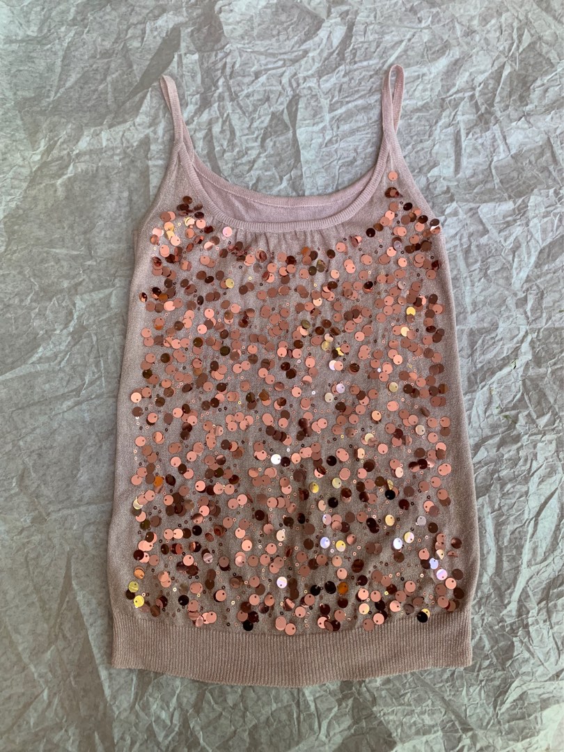 Vintage Ibiza inspired sequin baby pink glitter top, Women's Fashion, Tops, Others Tops on Carousell