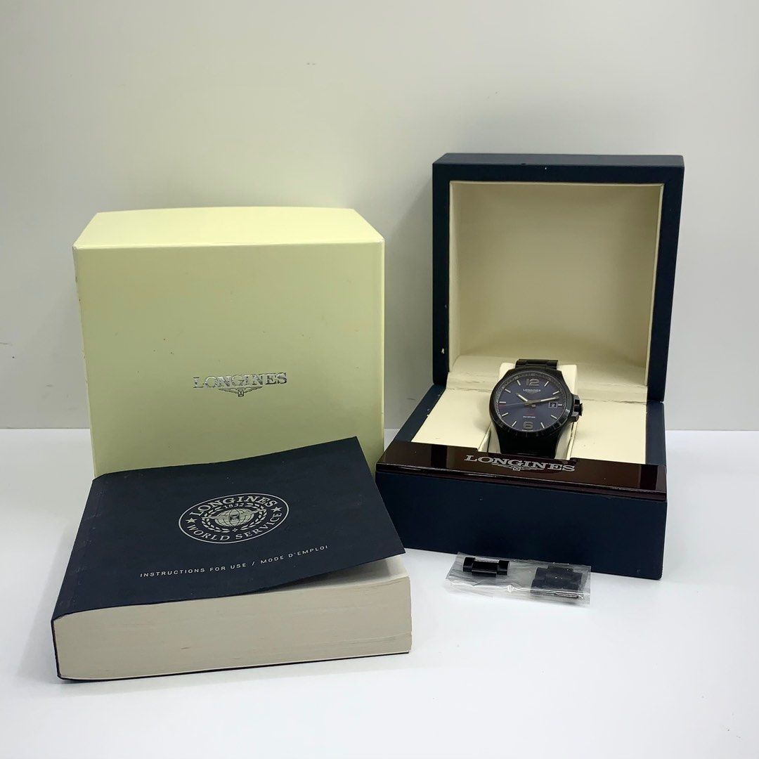 LONGINES CONQUEST V.H.P L3.716.2.96.6 41MM SOLAR QUARTZ W/CARD WATCH ...