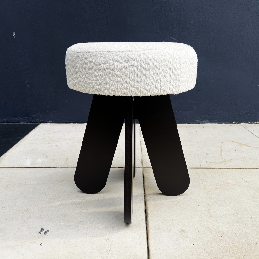Mid Century Stool / Lamb Wool Seat / Round Ottoman - FRM4063, Furniture ...