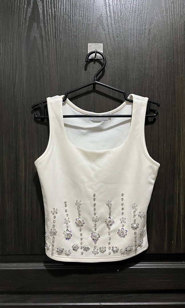 Brand New Muy Muy Fancy Collection White sleeveless beaded top, Women's ...