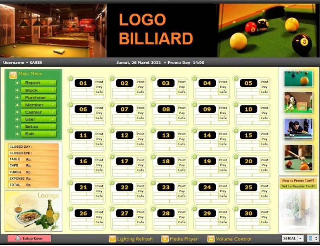Paket Program Billing Billiard Cashier dan saklar lampu untuk 6 meja ...