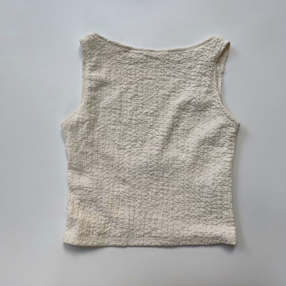 Primark Textured Boat Neck Low Back Crop Top, Women's Fashion, Tops, Sleeveless on Carousell