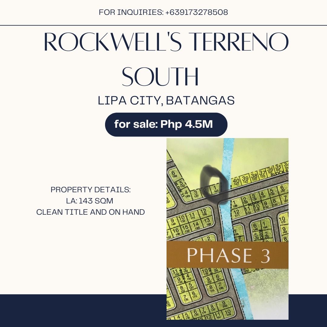 Rockwell's Terreno South in Lipa City - phase 3 143sqm residential lot ...