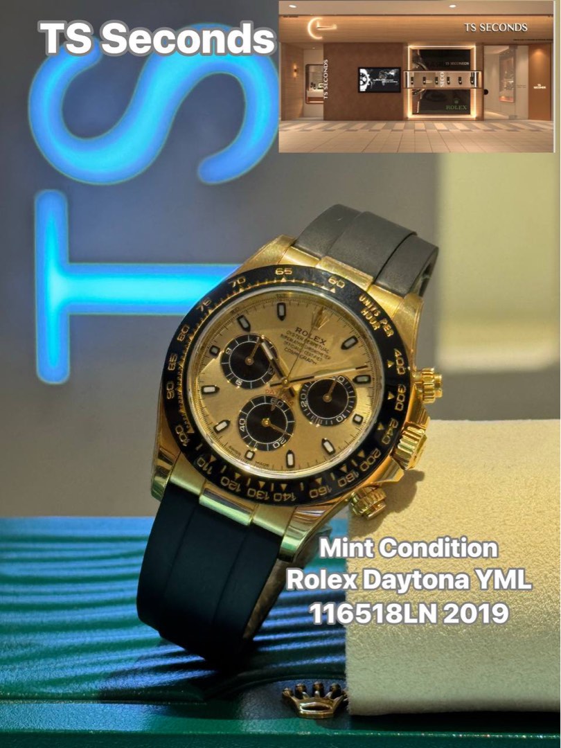 Rolex Daytona YML 116518LN 2019 Yellow Gold Oysterflex Gold Dial ...