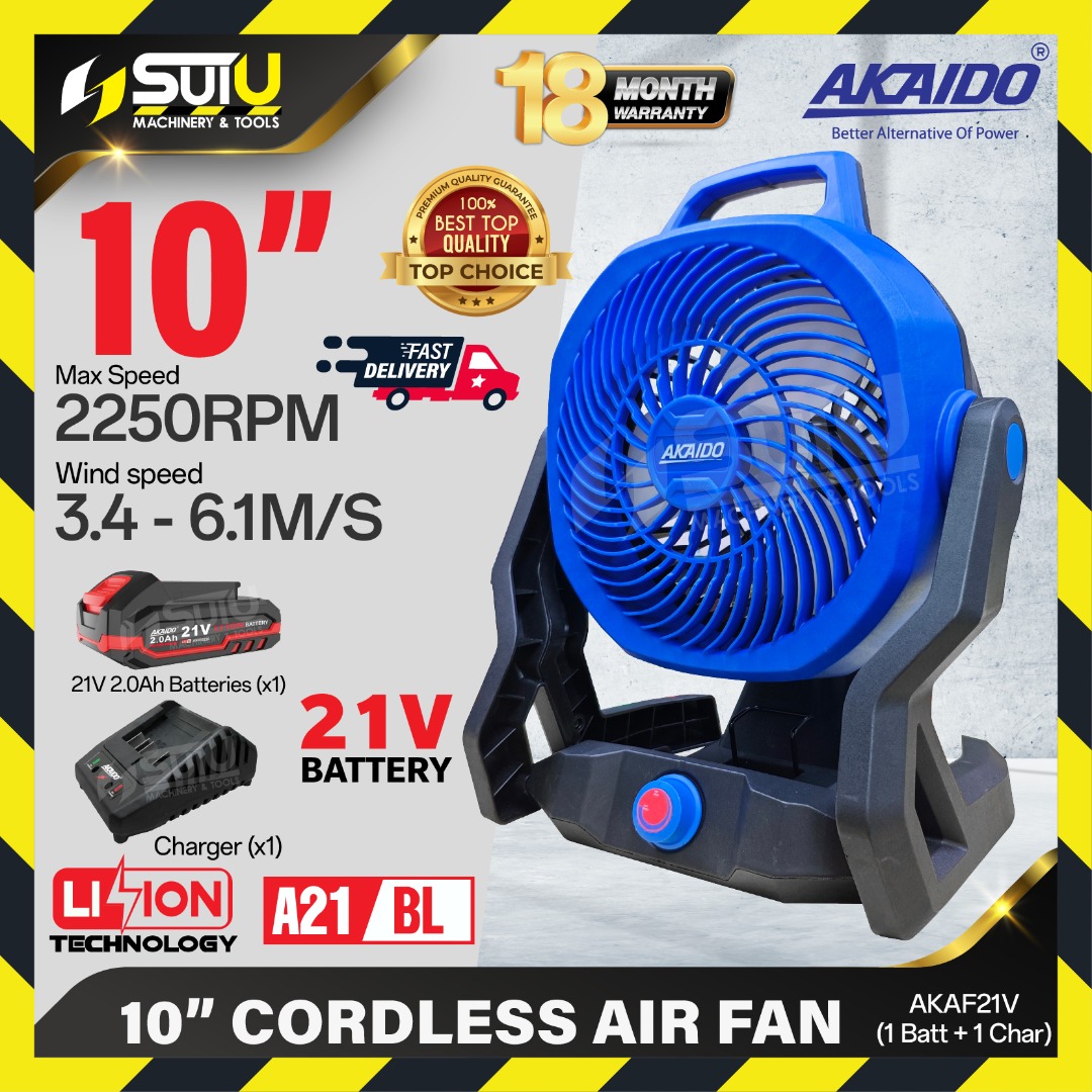 [SET] AKAIDO AKAF21V 21V 10" Cordless Air Fan w/ SP2.0 (1 Bat 2.0Ah ...