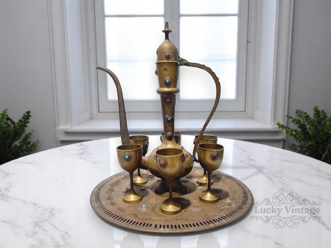Vintage Pajangan Arabic Islamic Middle Eastern Tea Set Kuningan Brass ...