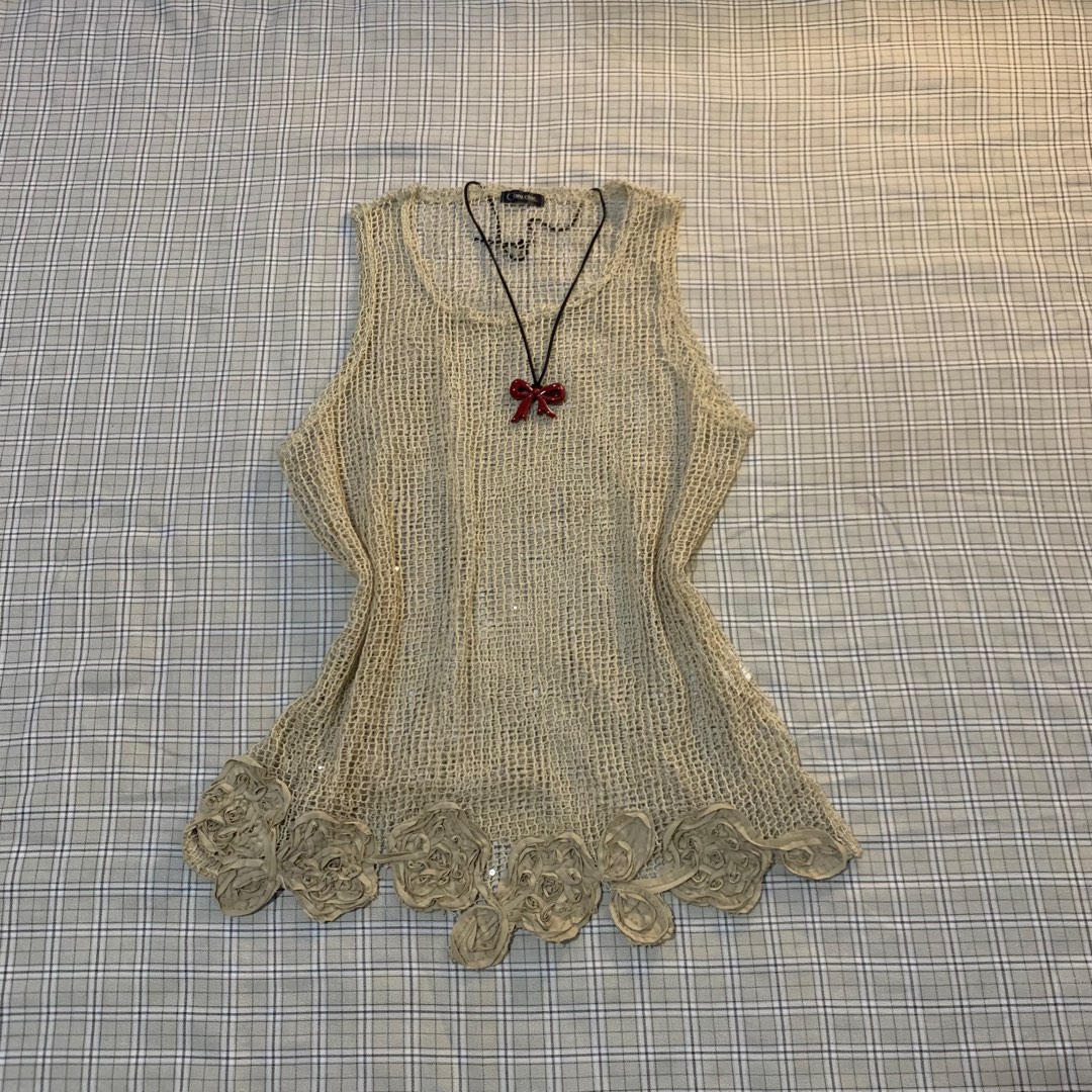 vintage vest jaring floral ( fairy/cottagecore/y2k ), Fesyen Wanita ...