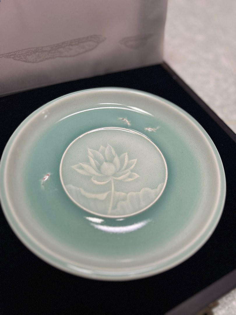 Bai rui Lotus & Koi Porcelain Plate, Furniture & Home Living ...
