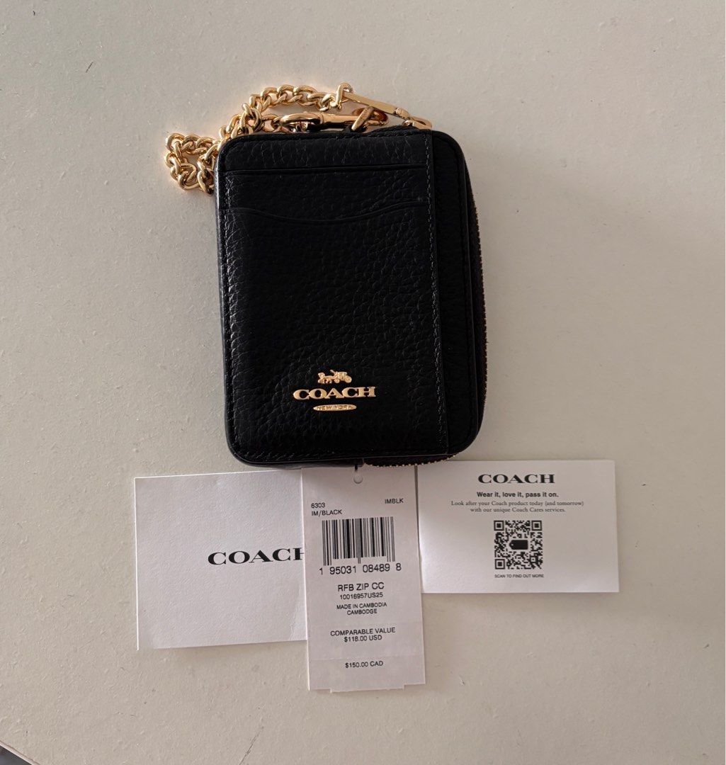 Coach zip card wallet black ghw, Barang Mewah, Tas & Dompet di Carousell