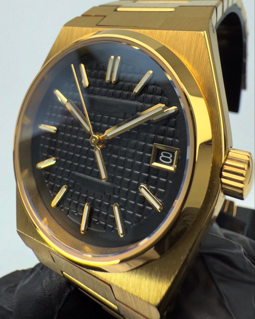 Custom Seiko Mod 37mm No Logo Black Gold PRX Automatic Watch, Men's ...