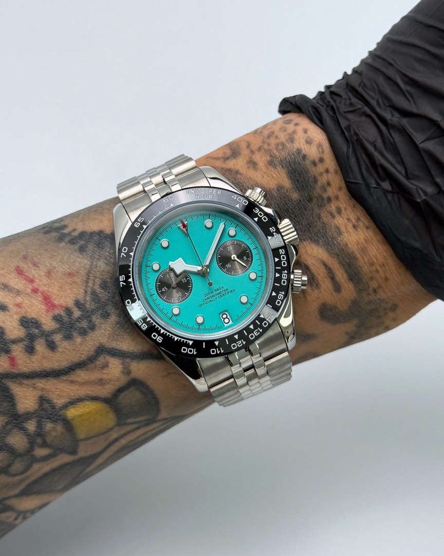 Custom Seiko Mod 39.5mm Flamingo Blue BlackBay Quartz Chronograph, Men ...