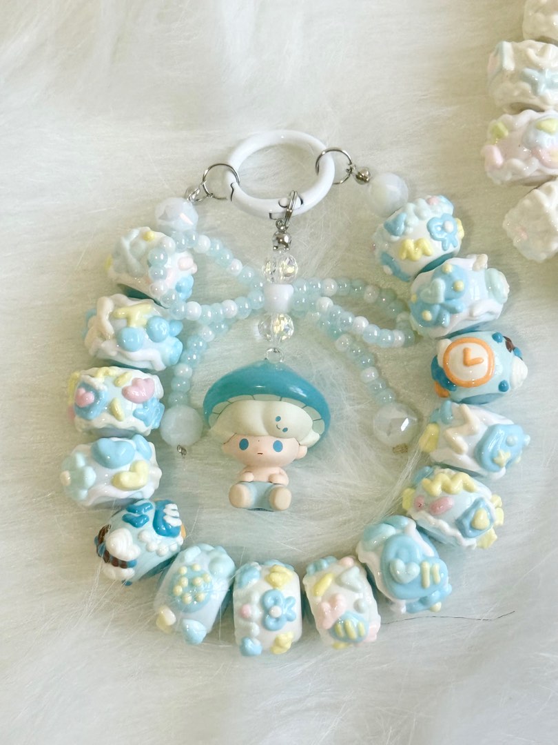 Dimoo (Popmart)Mushroom Skyblue popbean Handphone Strap, Mobile Phones ...